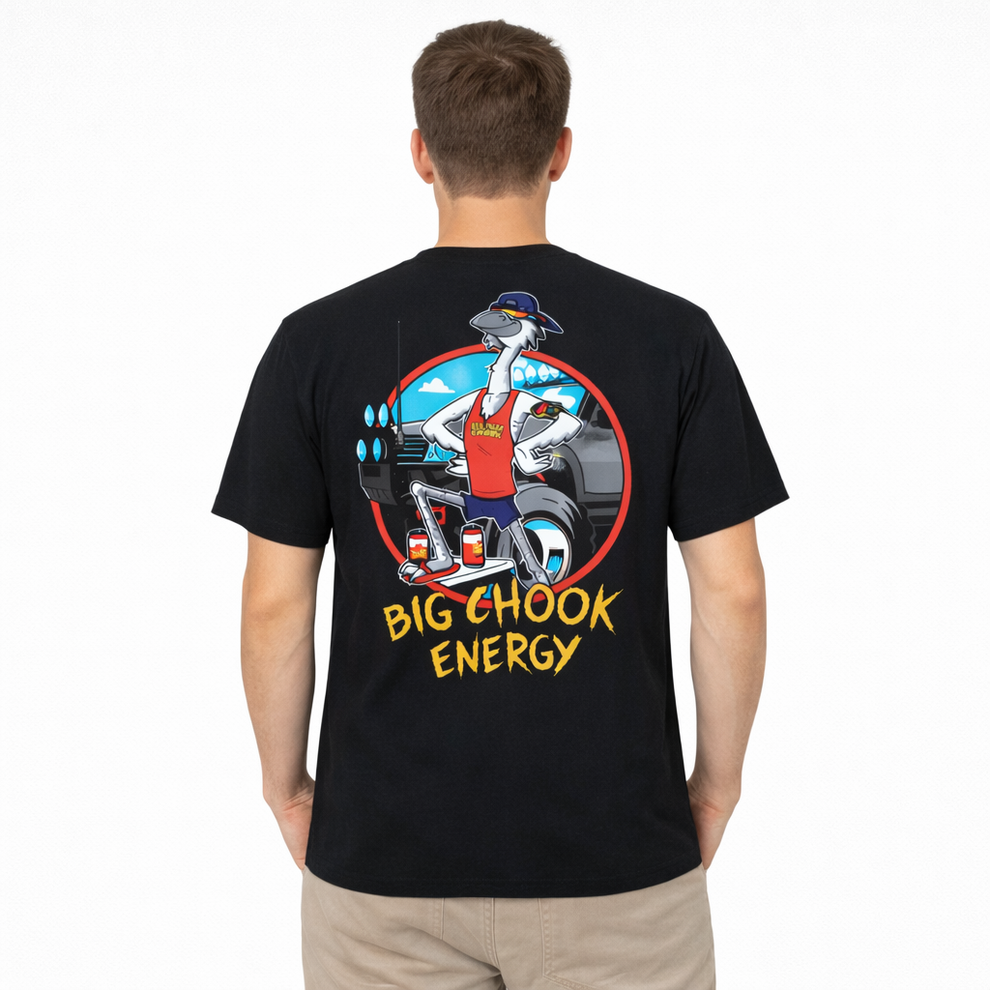 Bushchook Big Chook Energy Tee Black – Surf Dive Fish Australia